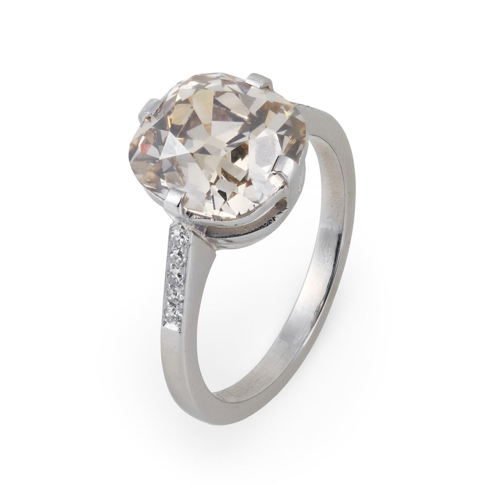 Art Deco GIA 5.00 carat fancy color old mine cut diamond platinum ring ...