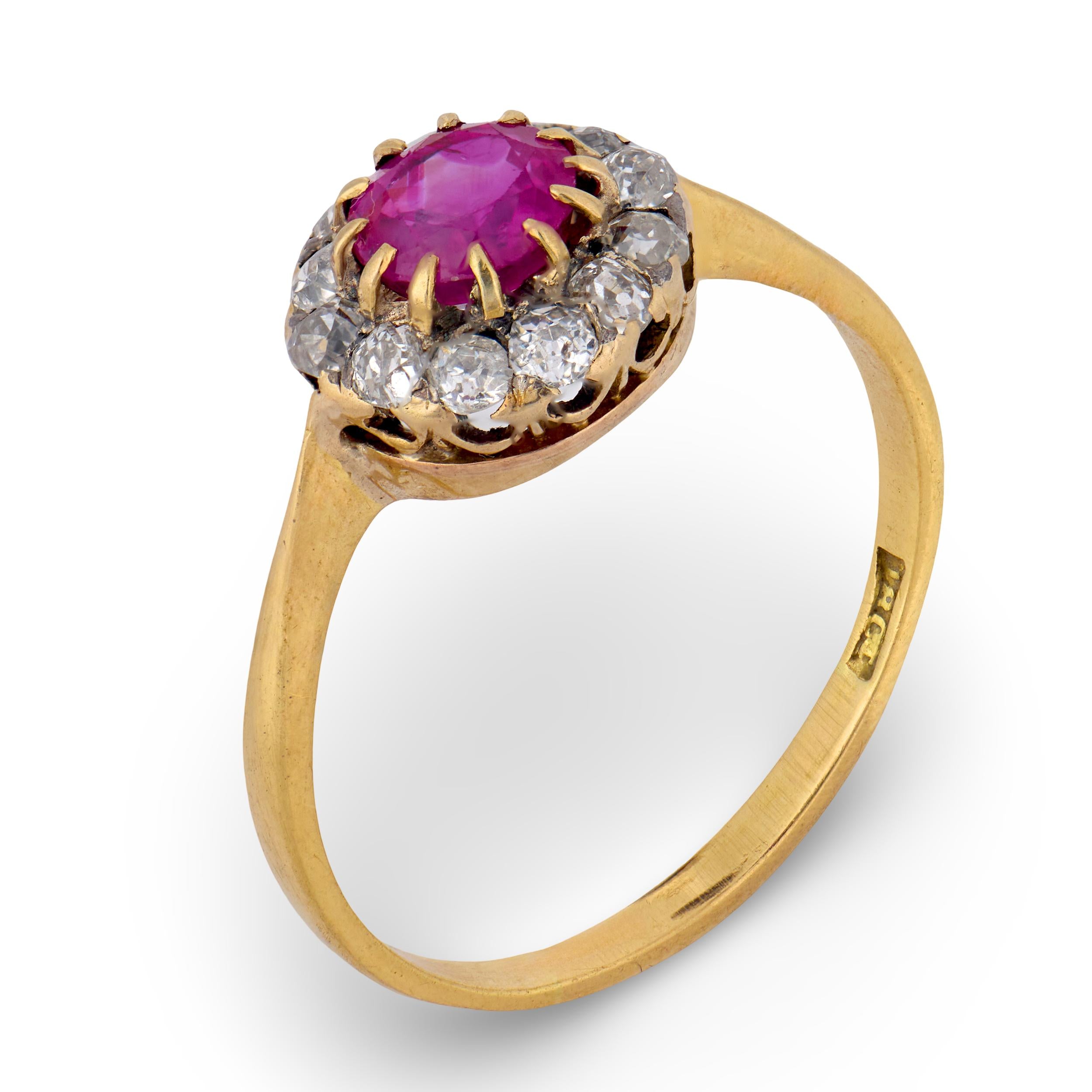 Victorian GIA Burma no heat ruby diamond 18k yellow gold cluster ring ...