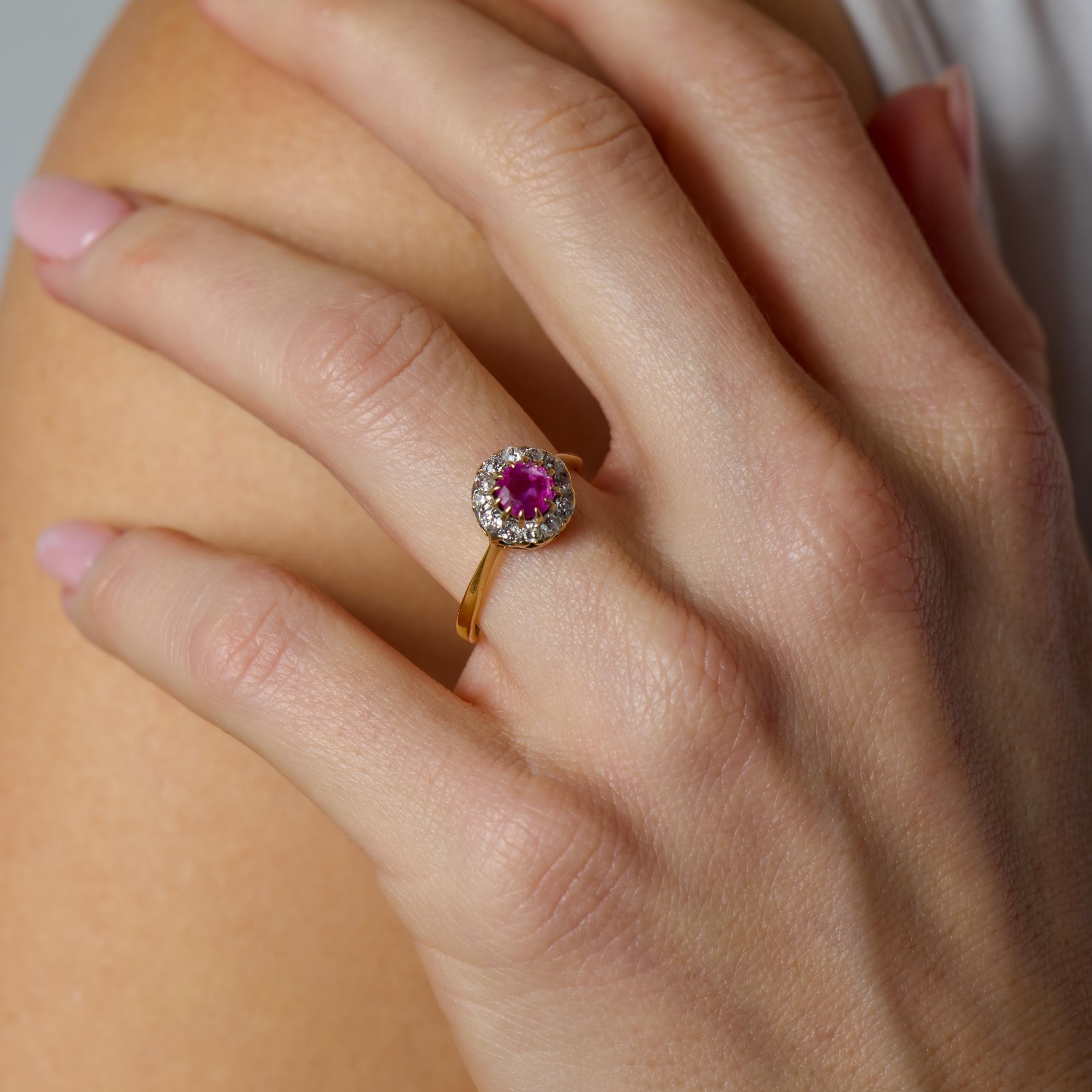 Victorian GIA Burma no heat ruby diamond 18k yellow gold cluster ring ...