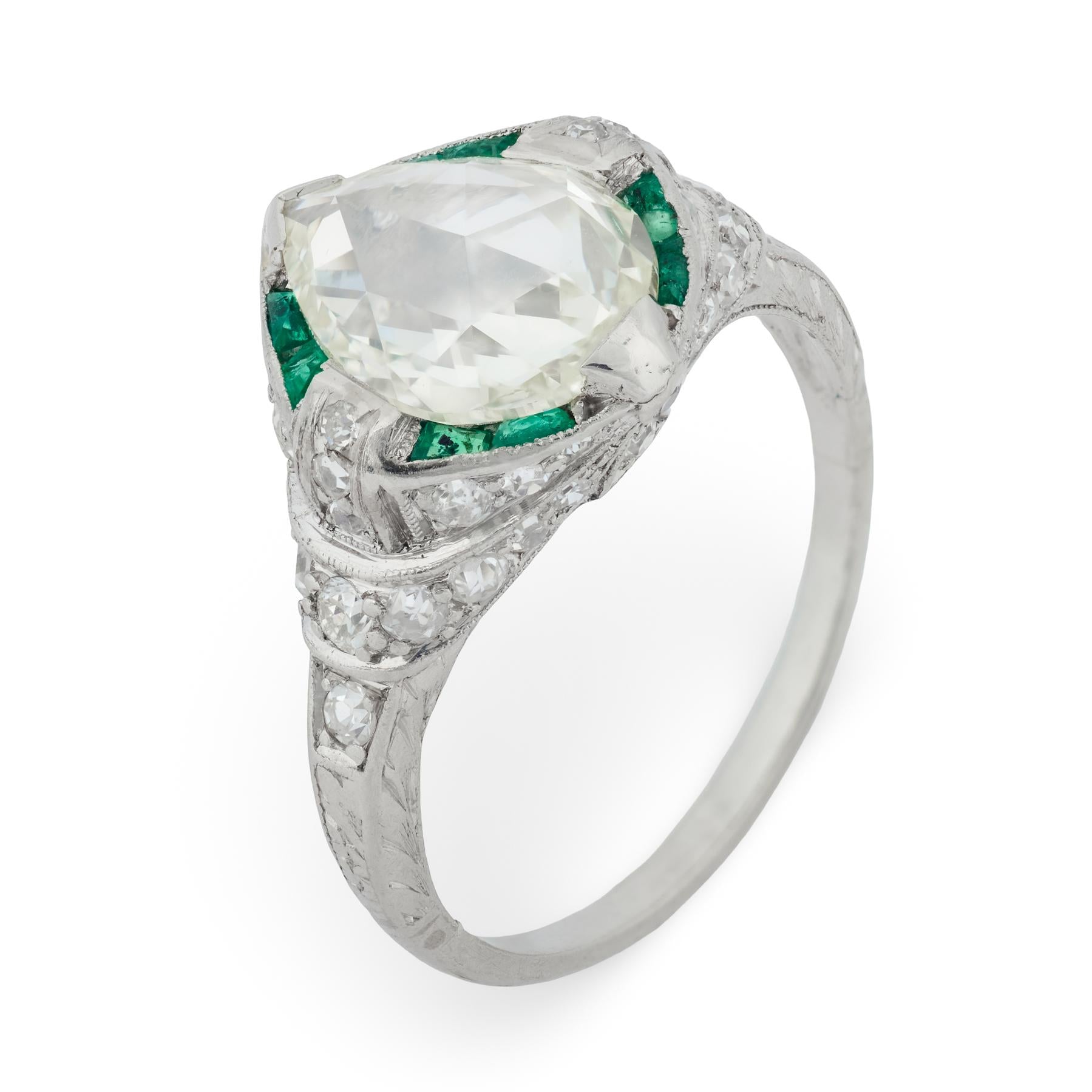 Art Deco GIA 1.90 carat diamond emerald platinum engagement ring – Jack ...