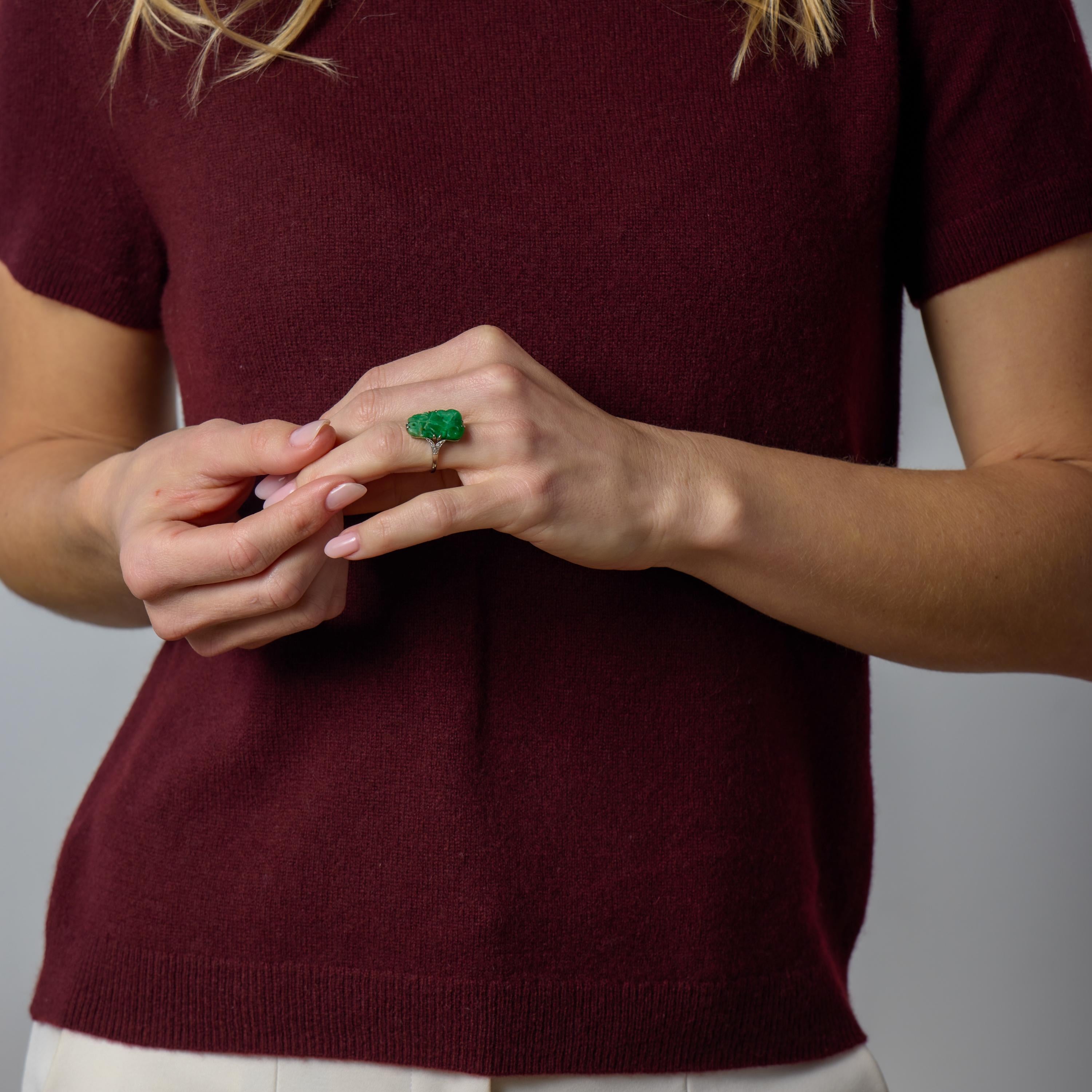 Mid Century carved jade diamond platinum ring – Jack Weir & Sons