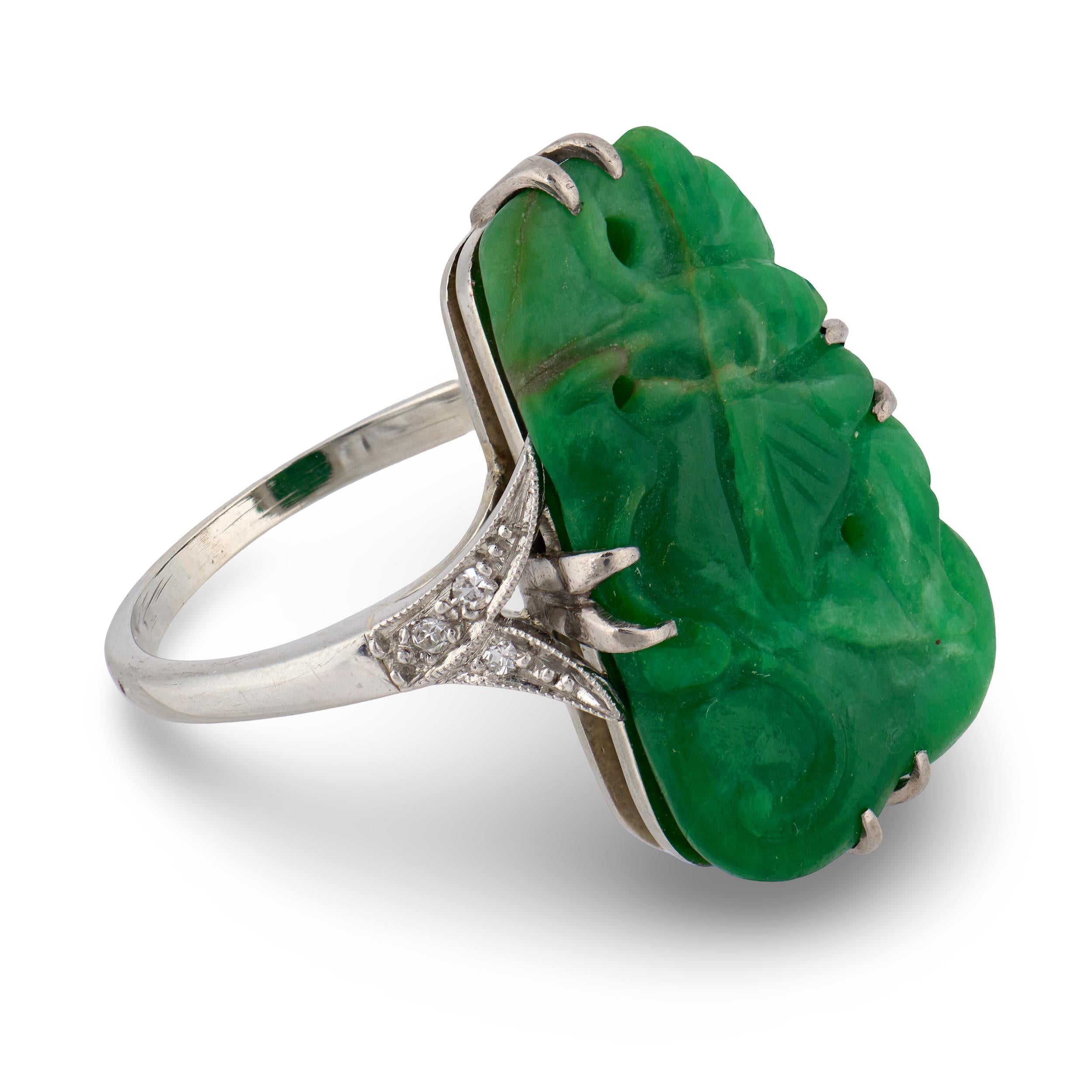 Mid Century carved jade diamond platinum ring – Jack Weir & Sons