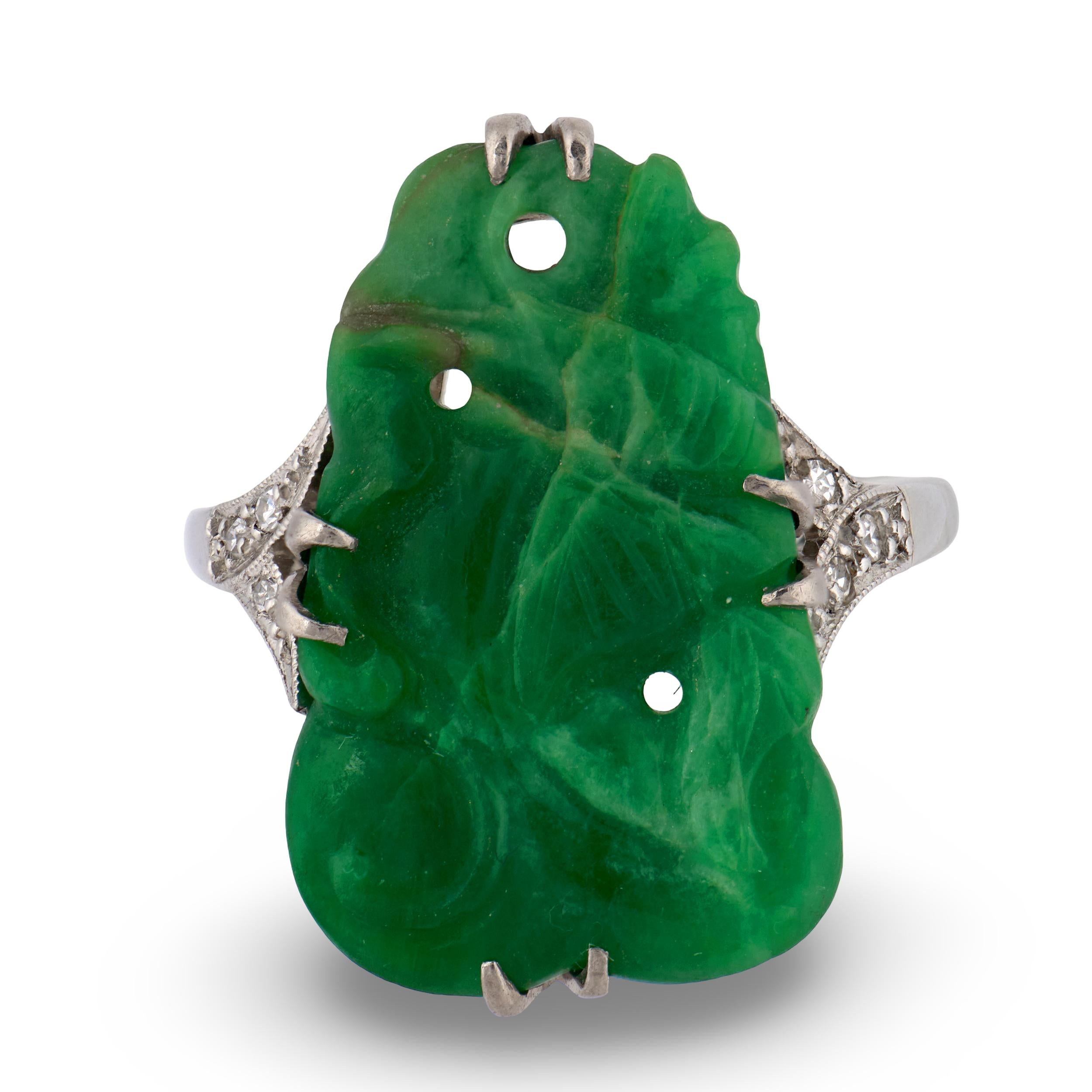 Mid Century carved jade diamond platinum ring – Jack Weir & Sons