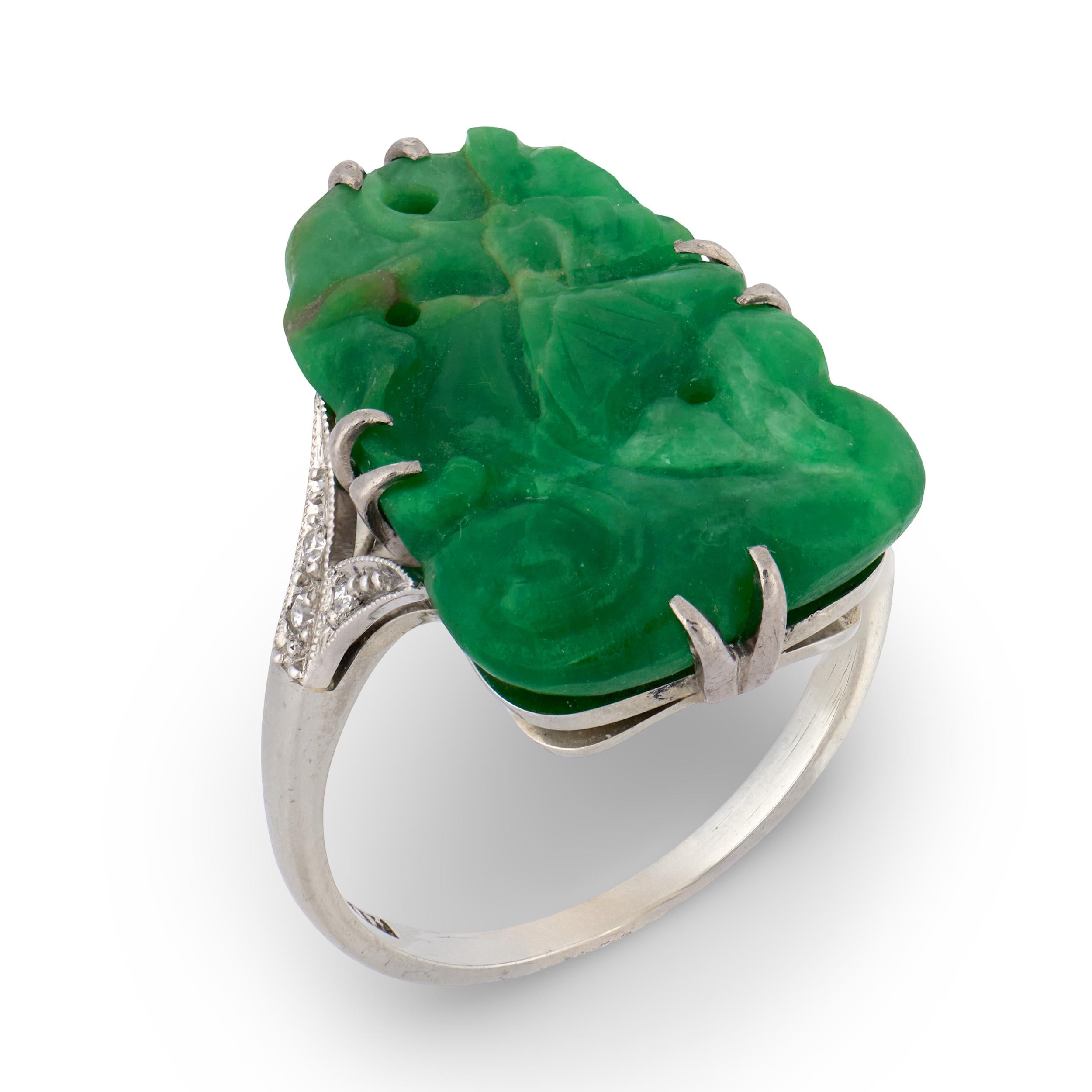 Mid Century carved jade diamond platinum ring – Jack Weir & Sons