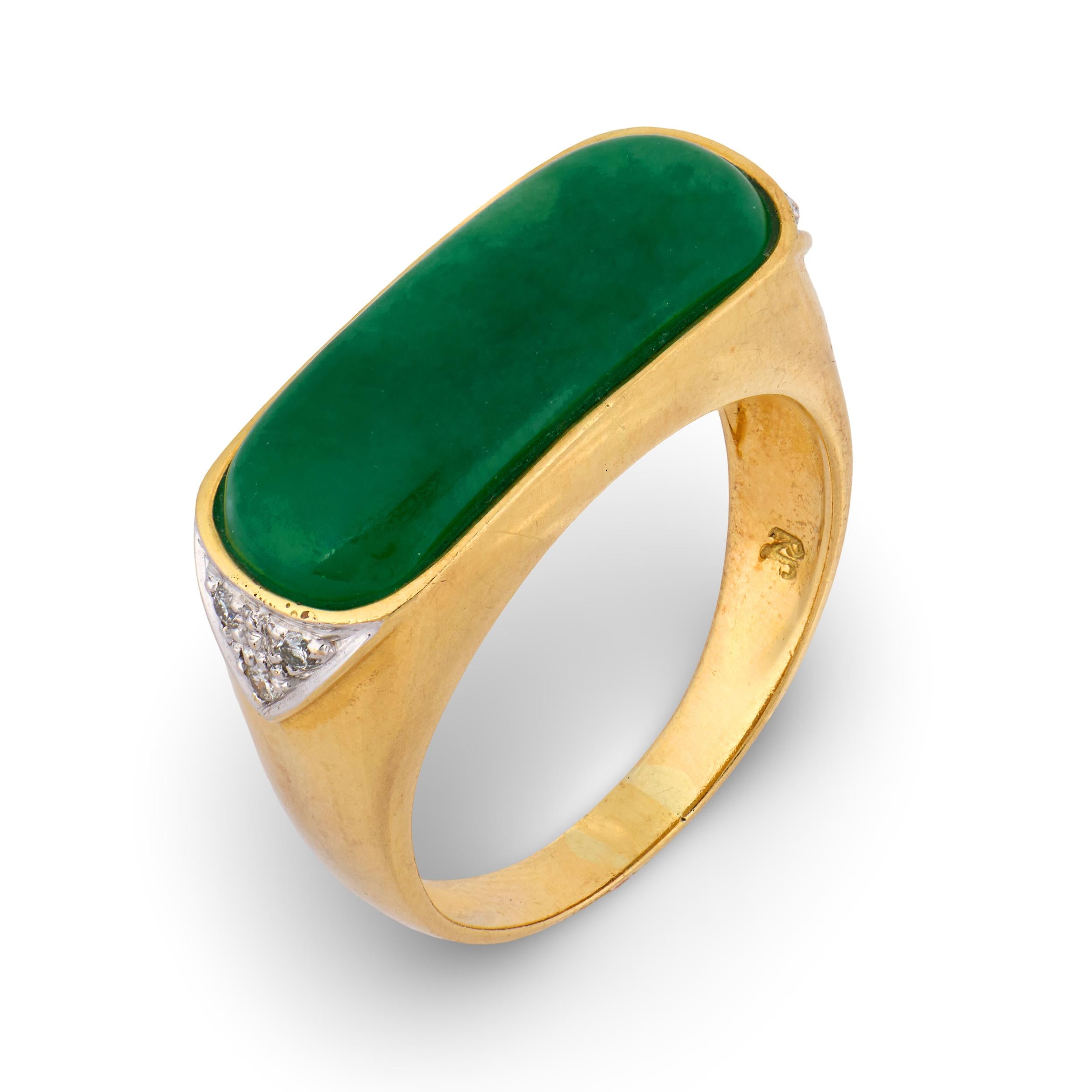 Vintage jade diamond 18k yellow gold side bar ring – Jack Weir & Sons