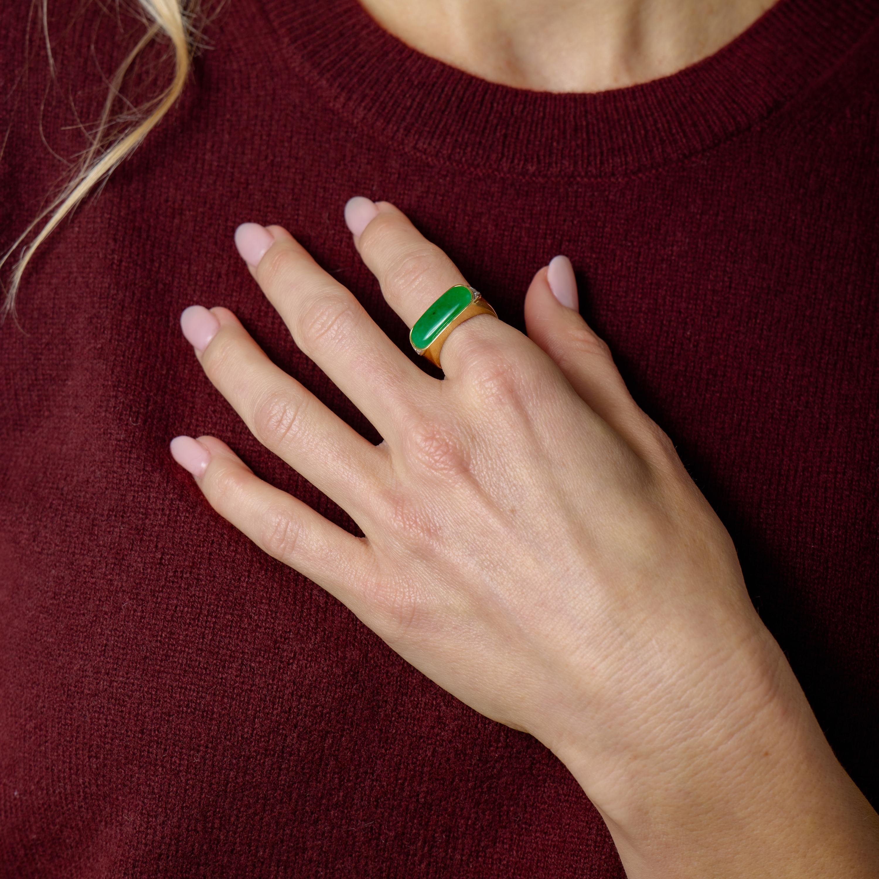 Vintage jade diamond 18k yellow gold side bar ring – Jack Weir & Sons