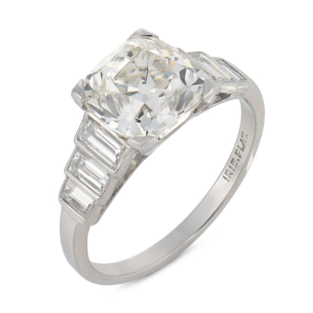 Art Deco GIA 3.02 carat old mine cut diamond platinum engagement ring ...